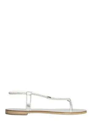 NICOLAS LAINAS Crystal Embellished Metallic Sandals - Silver