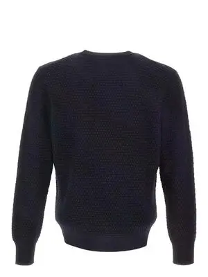 KANGRA Bubble-stitch Knit Crew Neck Sweater - Blue