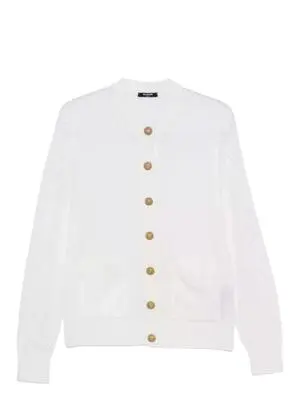 Balmain Long Sleeve Button-front Cardigan - White