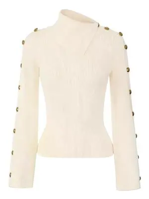 Elisabetta Franchi Knit Pullover With Jewel Buttons - Neutrals