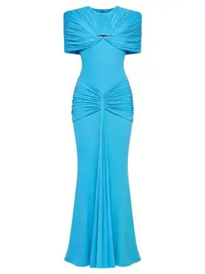 CHATS BY C.DAM Sarah Draped Maxi Dress With Metal Accessory - Blue