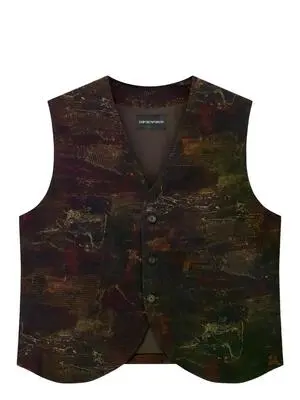 Emporio Armani Abstract Print Bead-embellished Waistcoat - Brown