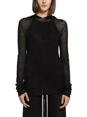 Rick Owens Long Sleeve Ribbed Knit Cashmere T-shirt - Black