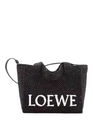 Loewe Logo Convertible Raffia Mini Tote Bag - Black