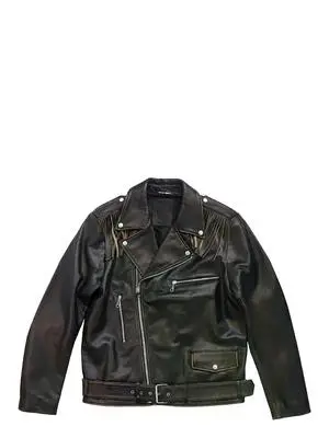 HTC LOS ANGELES Leather Fringe Biker Jacket - Black