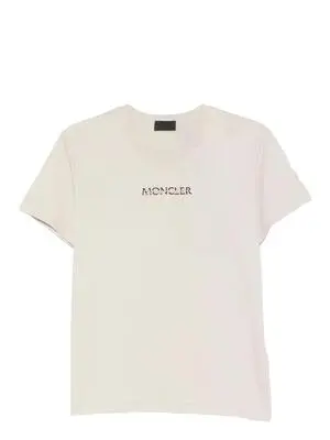 Moncler Crewneck T-shirt With Logo Detail - Neutrals