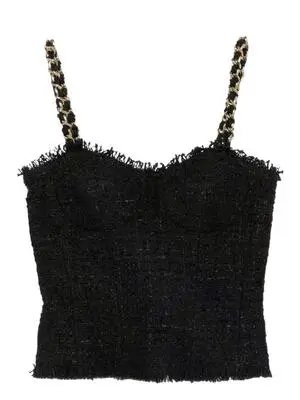 Balmain Chain-strap Tweed Sweetheart Neck Top - Black