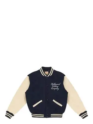 HTC LOS ANGELES Embroidered Logo Varsity Jacket - Blue
