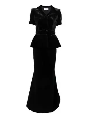 ADAMARIS V-neck Buttoned Maxi Skirt Set - Black