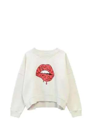HTC LOS ANGELES Lip-print Embellished Cotton Sweatshirt - White