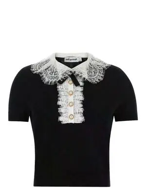 SELF-PORTRAIT Lace-collar Knitted Top - Black