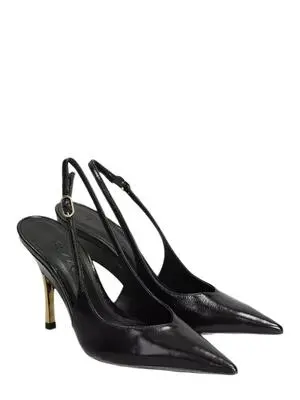 AREZZO Slingback Pointed-toe Pumps With Gold-tone Heel - Black