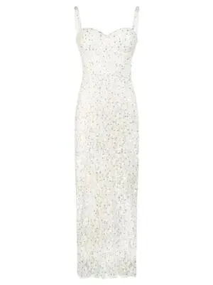 ADAMARIS Sequin-embroidered Lace-trimmed Midi Dress - White