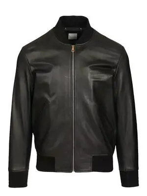 Paul Smith Leather Bomber Jacket - Black