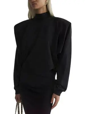MUGLER Midi Dress With Padded Shoulders And Turtleneck - Black