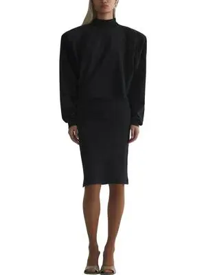 MUGLER Midi Dress With Padded Shoulders And Turtleneck - Black