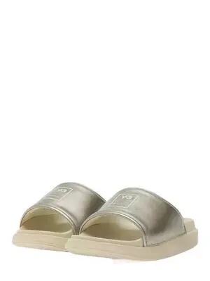 Y3 Metallic-strap Logo-print Slides - Silver