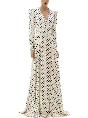 ADAMARIS V-neck Polka Dot Maxi Dress - Neutrals
