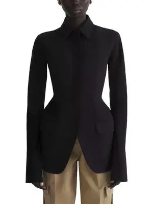 MUGLER Black Bistretch Wool Shirt Jacket - Neutrals