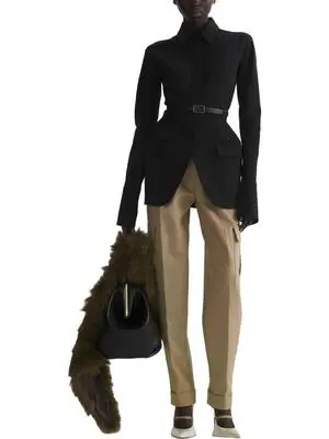 MUGLER Fitted Bistretch Wool Shirt Jacket - Black