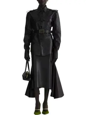 MUGLER Leather Military Shirt - Black