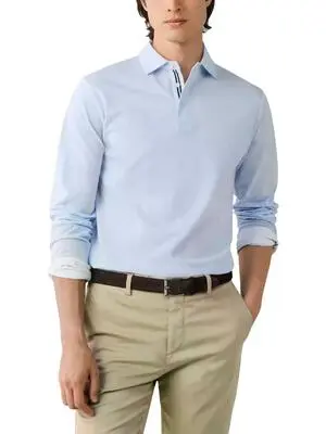 HACKETT LONDON Piqué Long-sleeve Polo Shirt - Blue