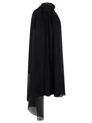 CAYET Mia Asymmetric Draped Mini Dress - Black