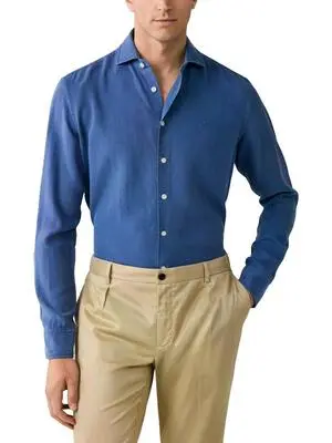 HACKETT LONDON Garment-dyed Textured Cotton Shirt - Blue