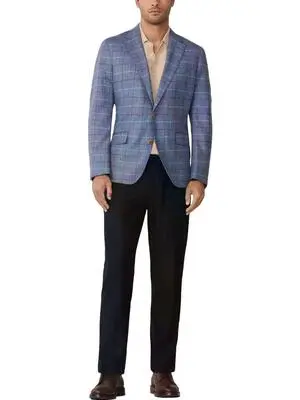 HACKETT  Tattersall-check Single-breasted Silk Blazer - Blue