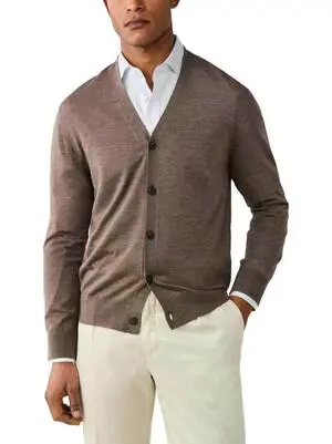 HACKETT LONDON Merino Wool V-neck Cardigan - Brown
