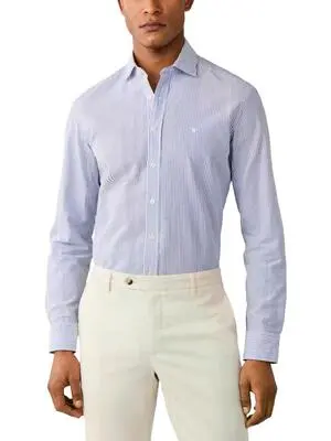 HACKETT LONDON Seersucker Bengal-stripe Shirt - Blue