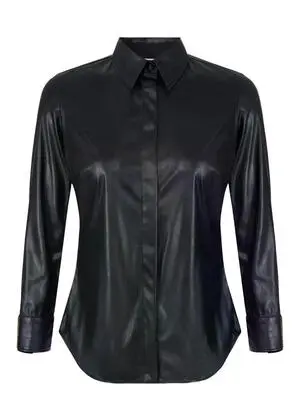 Elisabetta Franchi Leather-effect Shirt With Gold-tone Plaque Detail - Black