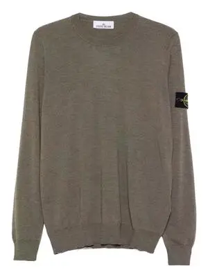 Stone Island Logo Patch Crew Neck Sweater - Green