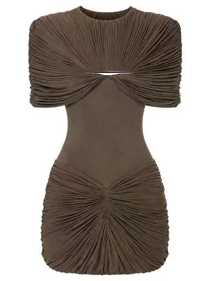 CHATS BY C.DAM CHATS BY C.DAM Brown Ruched Draped Mini Dress Brown