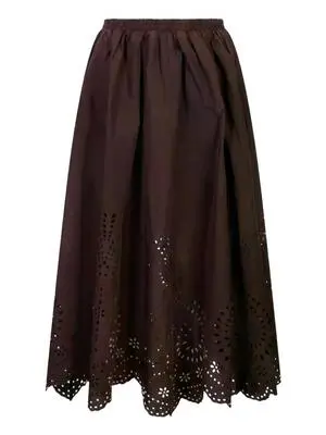 MEIMEIJ Broderie Anglaise Flared Skirt - Brown