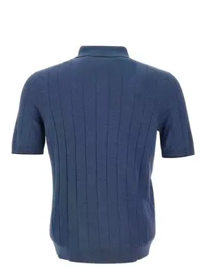 GRAN SASSO Ribbed-knit Silk Polo Shirt - Blue