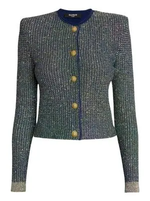 Balmain Sequin-embellished Metallic-knit Cardigan - Blue