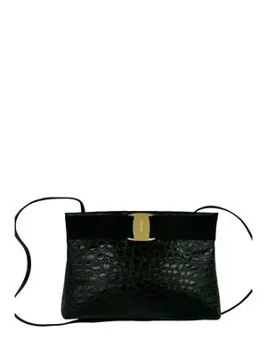 FERRAGAMO Vara Bow Embossed Crossbody Bag - Black