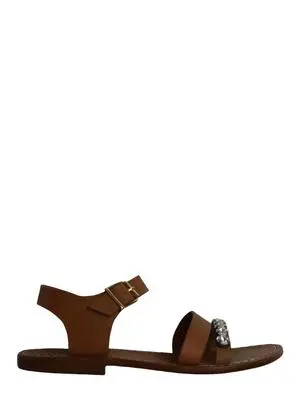 Marni Embellished Leather Flat Sandals - Brown