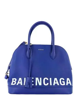 Balenciaga Logo Ville Leather Medium Satchel - Blue