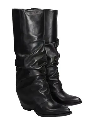 METISSE Slouchy Pointed-toe Leather Boots - Black