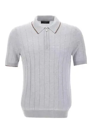 GRAN SASSO Ribbed-knit Silk Polo Shirt - Grey