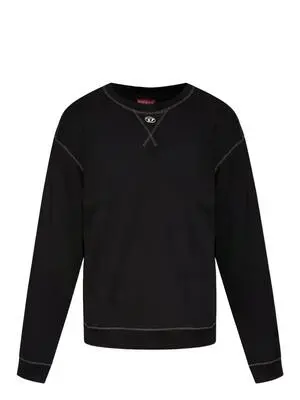 DIESEL® Crew Neck Sweater With Contrast Stitching And Logo Plaque - Black