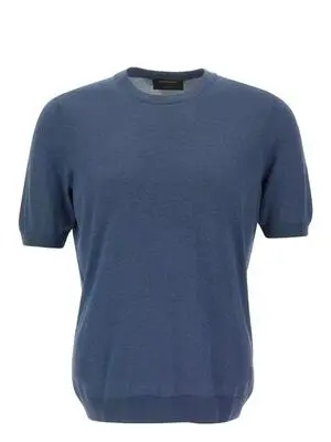 GRAN SASSO Short Sleeve Silk Top - Blue