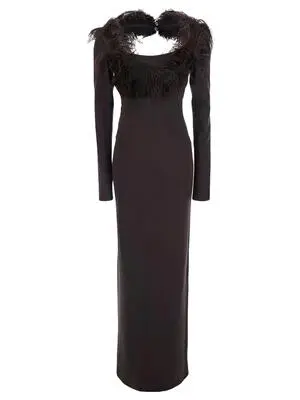 Attico Feather-trim Maxi Dress - Brown