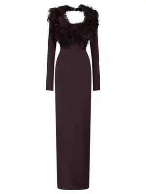 Attico Feather-trim Maxi Dress - Brown