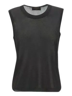 GRAN SASSO Lurex-knit Ribbed Trim Top - Black