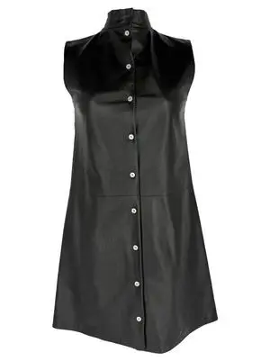 Prada Leather High Neck Sleeveless Dress - Black