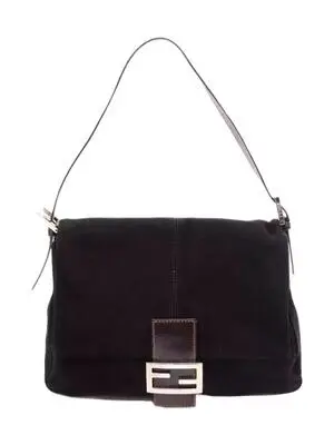 Fendi Suede Mamma Baguette Shoulder Bag - Black