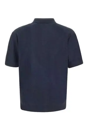 KANGRA Openwork Knit Cotton Polo Shirt - Blue